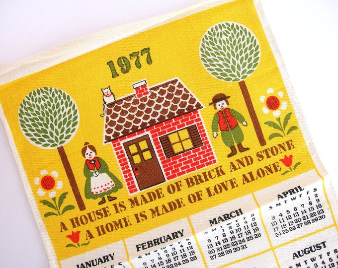 Linen 1977 Calendar, House and Home Kitchen Tea Towel or Wall Decor ...