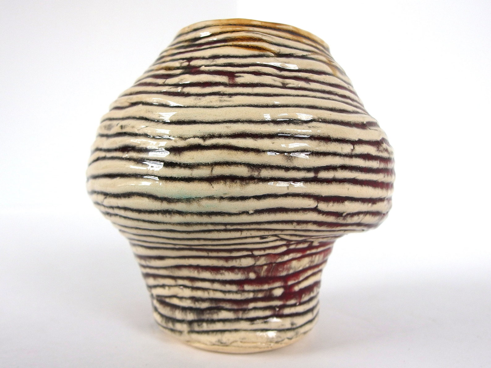 Handmade Rustic Vase Red White and Black Coil Container - Etsy