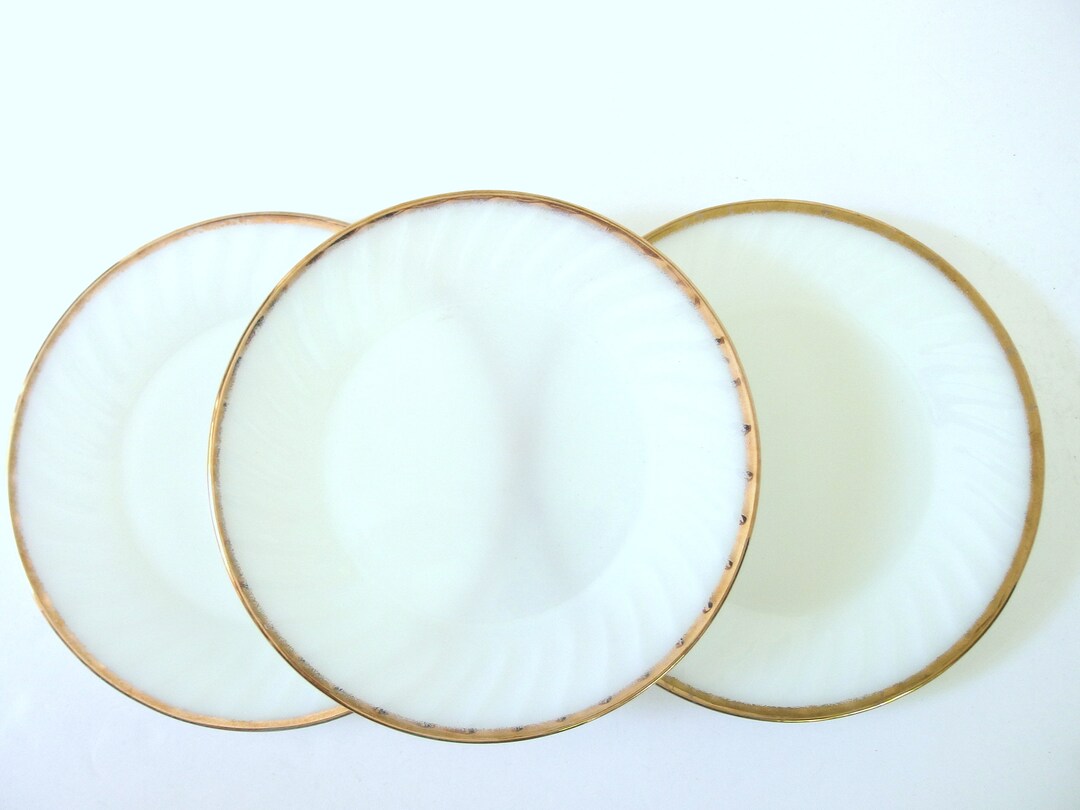 3 Vintage Mid Century White Fire King Gold Swirl Dinner Plates - Etsy