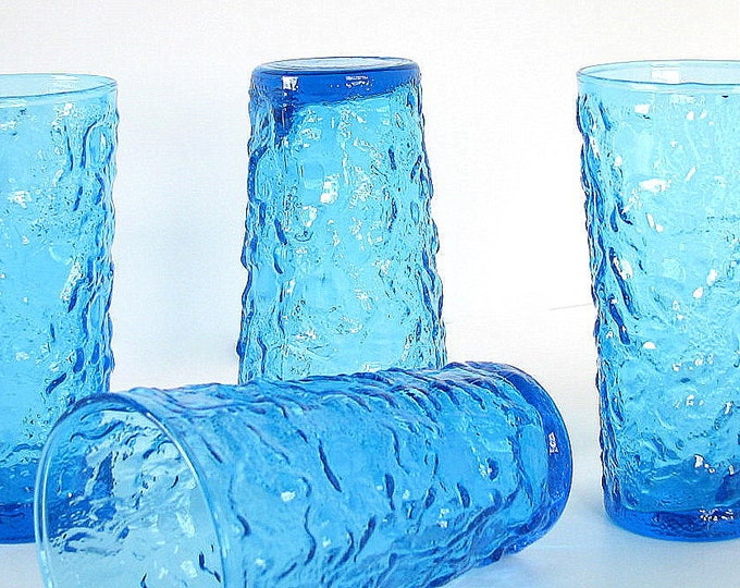 Retro Dishes Glassware Bumpy Blue Vintage Drinking Glasses Water ...