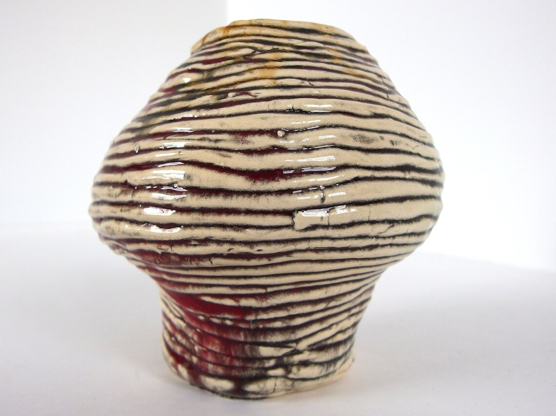 Handmade Rustic Vase Red White and Black Coil Container - Etsy