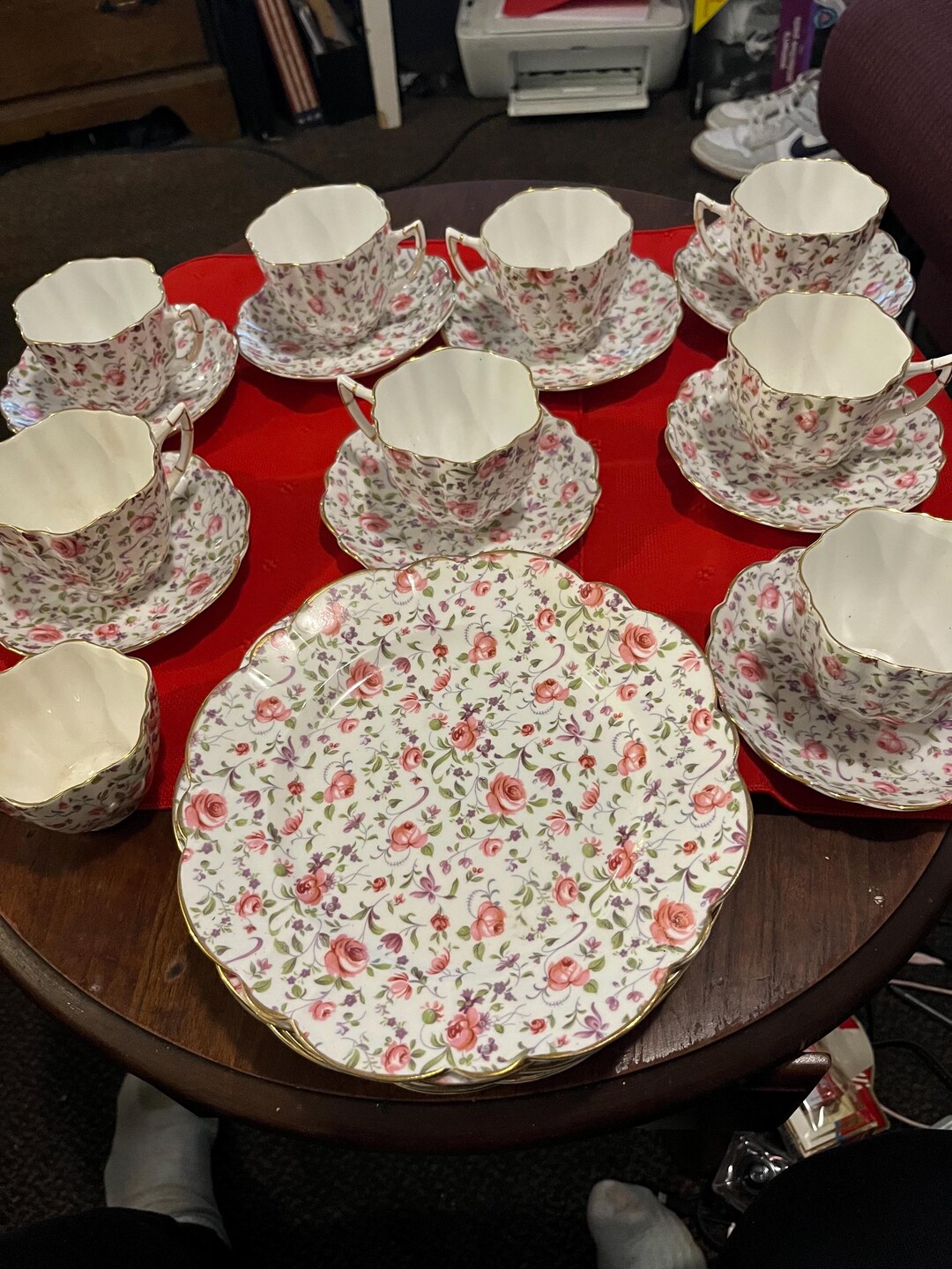 Victoria Bone China Chintz Rose Pattern Set of 8 Cups Saucers Salad ...
