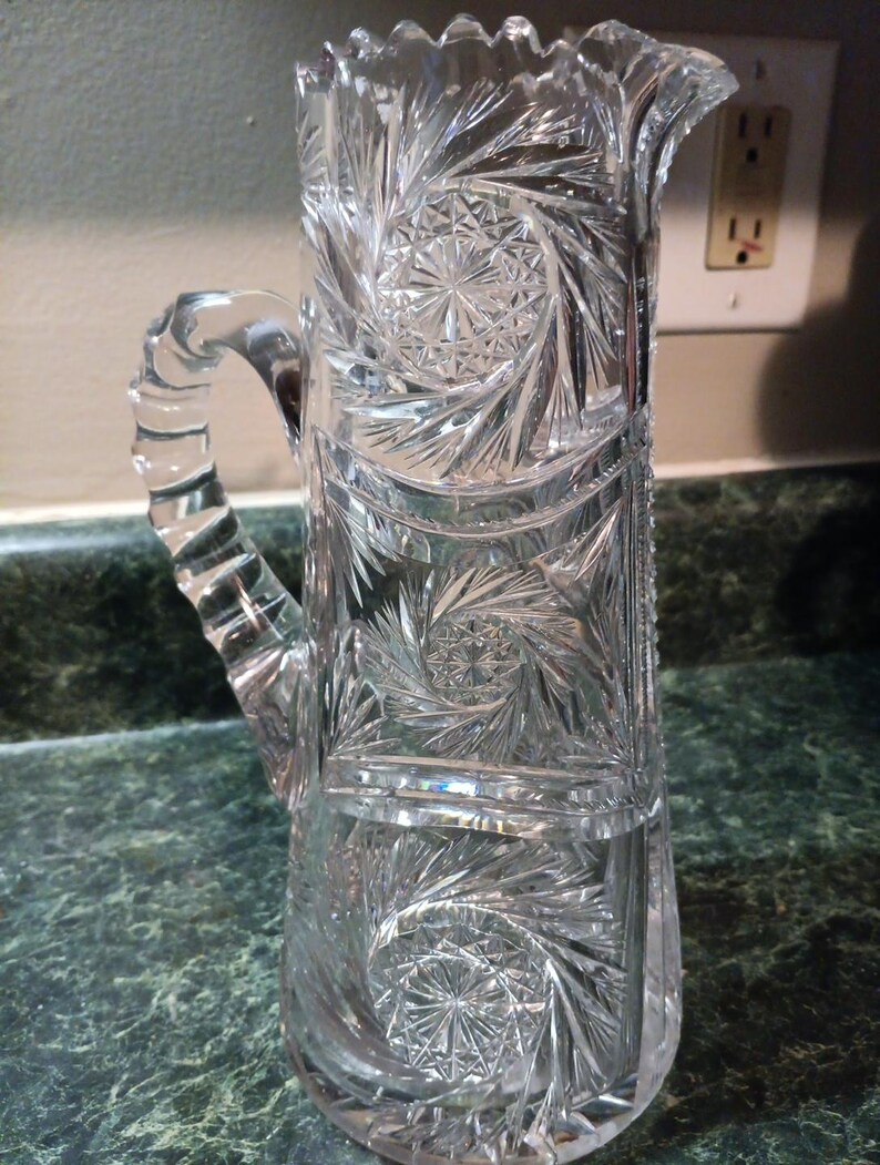 Antique Cut Glass Pitcher 10" Pinwheel Heavy Leaded Glass - Etsy