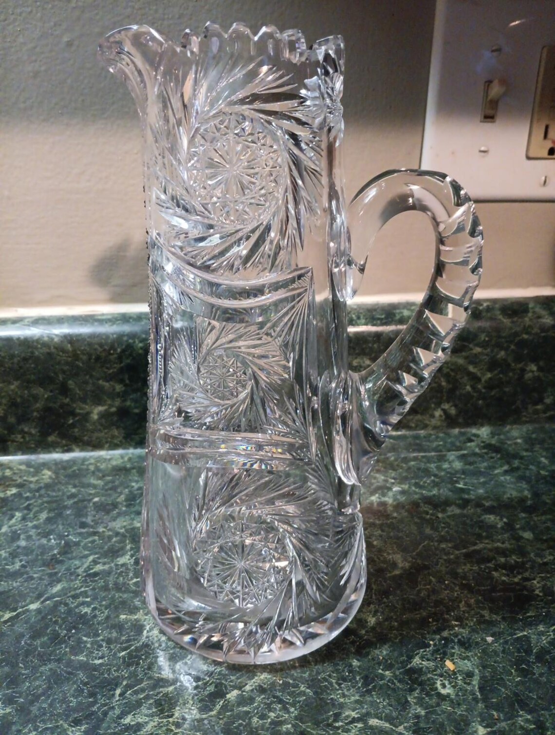Antique Cut Glass Pitcher 10" Pinwheel Heavy Leaded Glass - Etsy