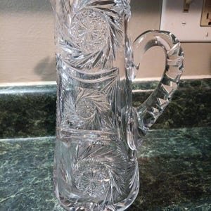 Antique Cut Glass Pitcher 10" Pinwheel Heavy Leaded Glass - Etsy