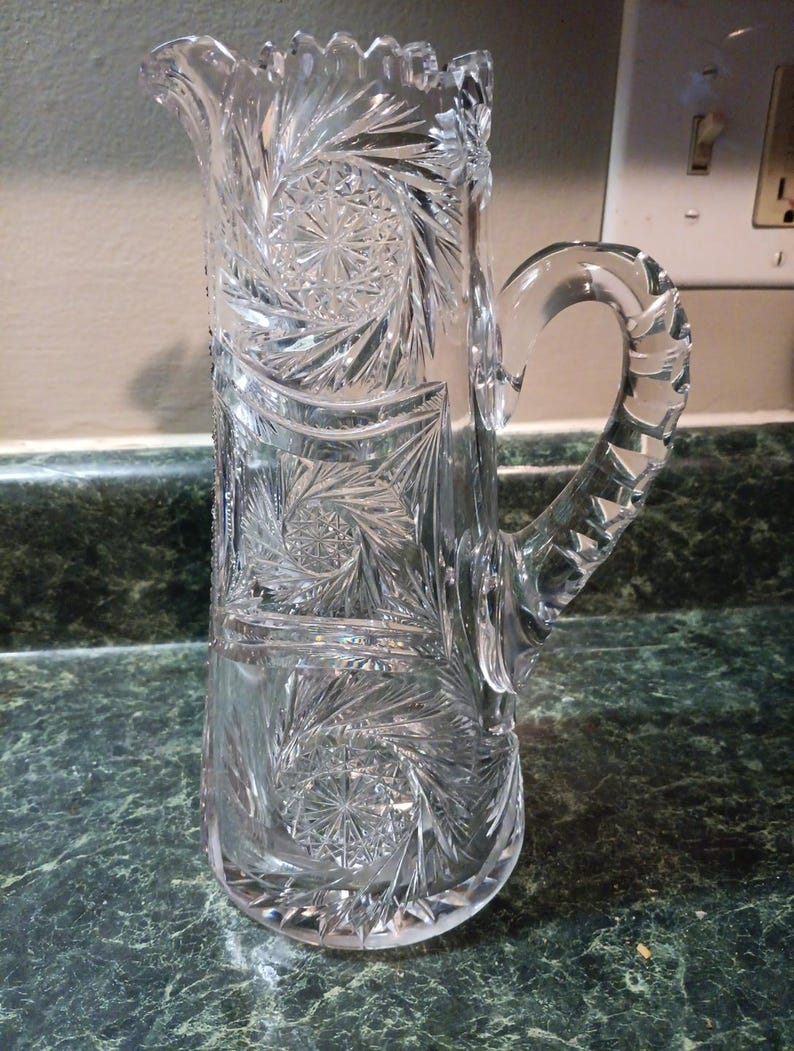 Antique Cut Glass Pitcher 10 Pinwheel Heavy Leaded Glass - Etsy