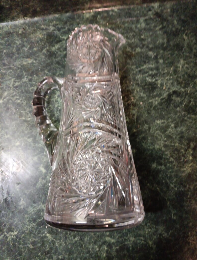 Antique Cut Glass Pitcher 10" Pinwheel Heavy Leaded Glass - Etsy
