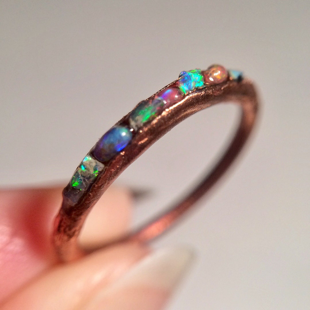 Opal Ring, Genuine Natural Ethiopian Opal Band Ring, Dainty Ring ...