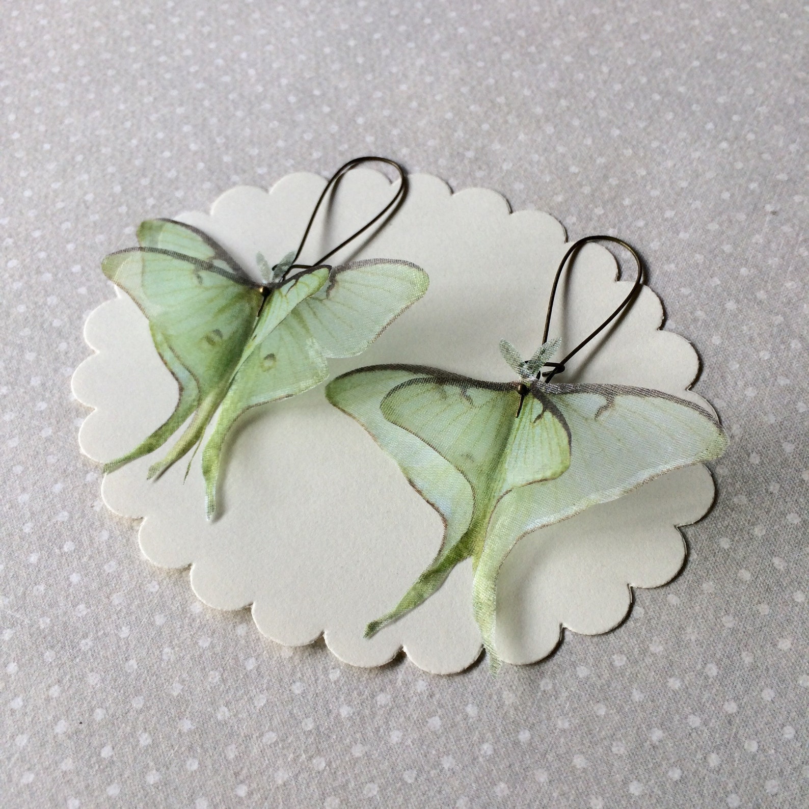 Luna Moth Earrings, Moon Moth Earrings, Asymmetrical Earrings, Silk ...