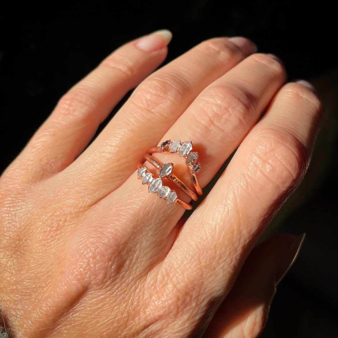 Herkimer Diamant Ring, Rohkristall Ring, zierlicher Ring, Stapelring ...