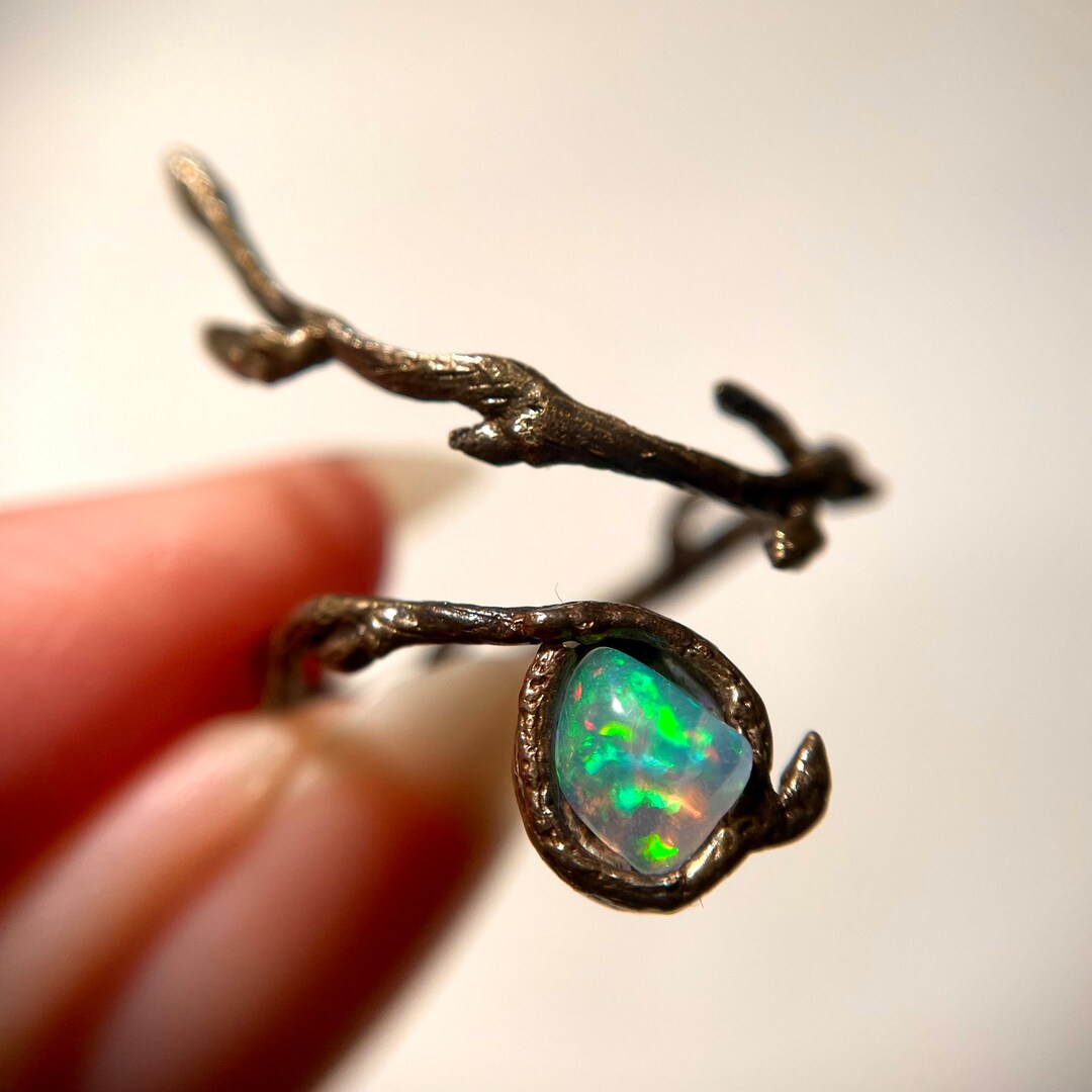 Opal Twig Ring, Opal Branch Ring, Oxidized Jewelry, Raw Opal, Woodland Ring, Botanical Ring ...
