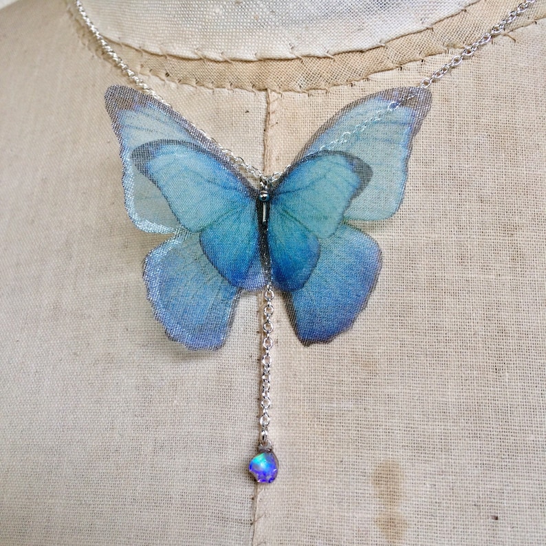 Blue Morpho Necklace, Opal Necklace, Silk Organza Morpho, Raw Ethiopian ...