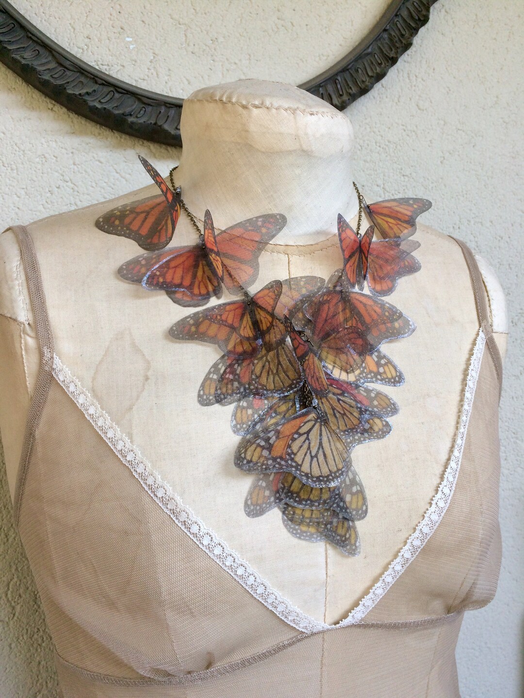 Butterfly Necklace, Monarch Butterfly, Wings Necklace, Orange and Black ...