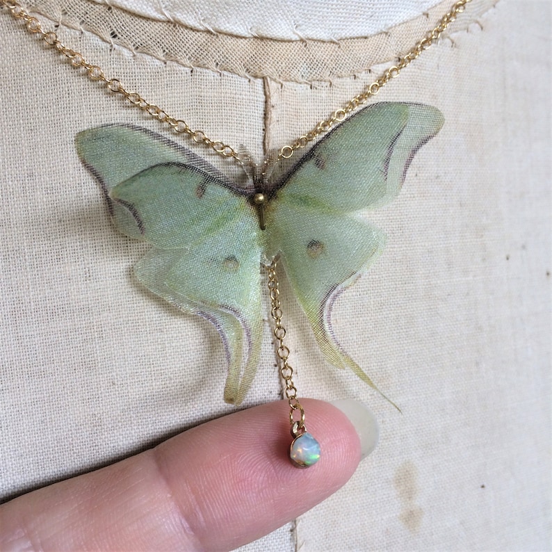 Luna Moth Necklace Opal Necklace Silk Organza Luna Moth Raw - Etsy