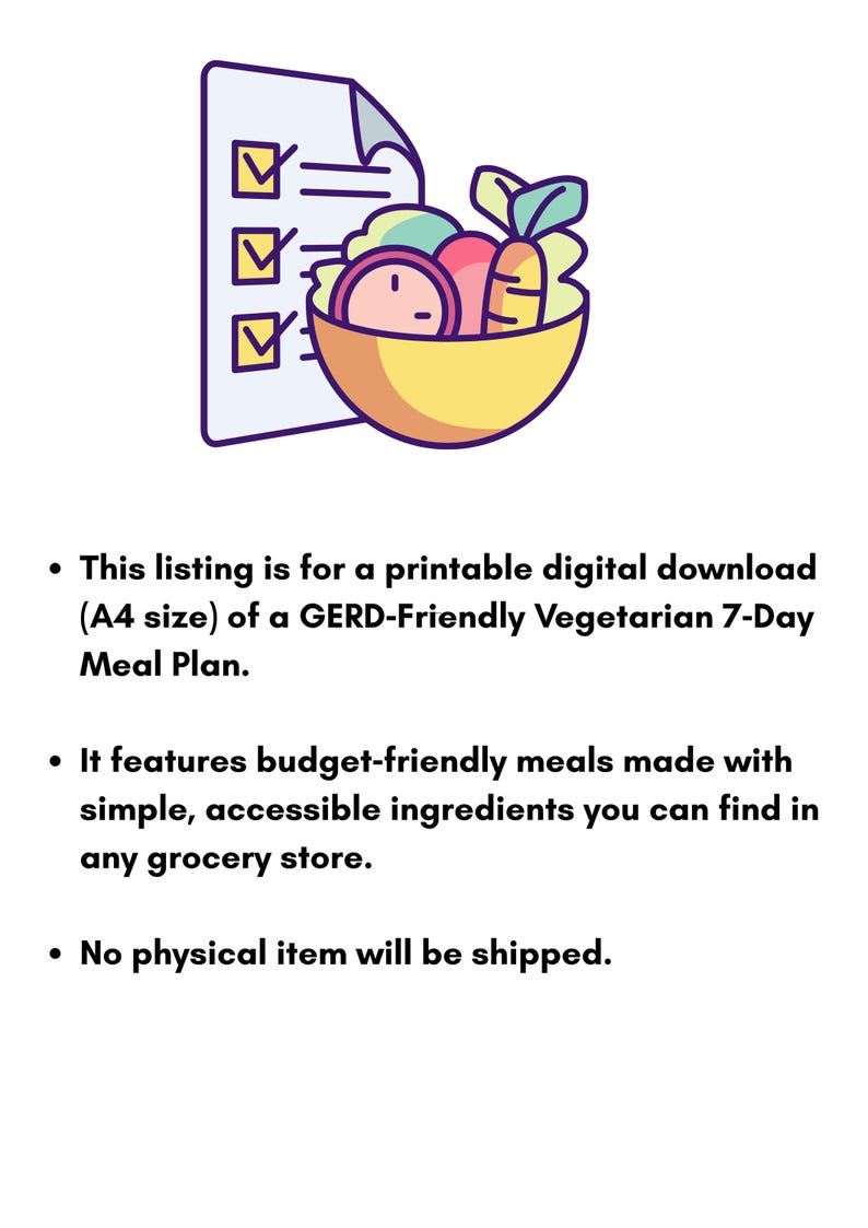 Gerd-friendly Vegetarian Weekly Meal Plan - Etsy