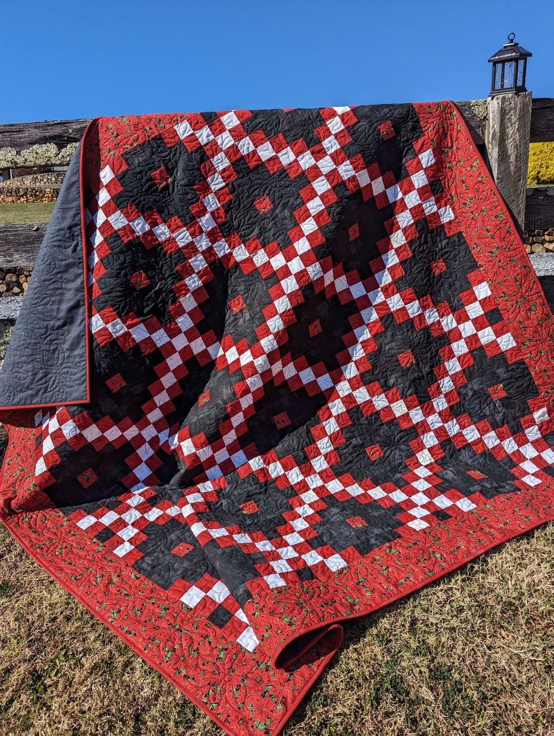 Christmas Quilt-irish Chain Christmas-handmade Quilt-twin Full Size ...