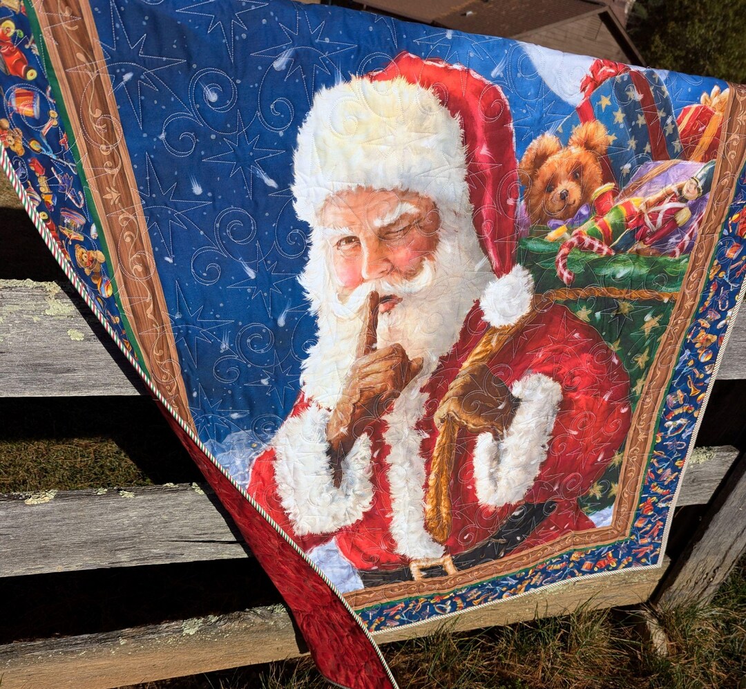Santa Claus Quilt-christmas Quilt-santa's Secret-quilt With Santa Claus ...