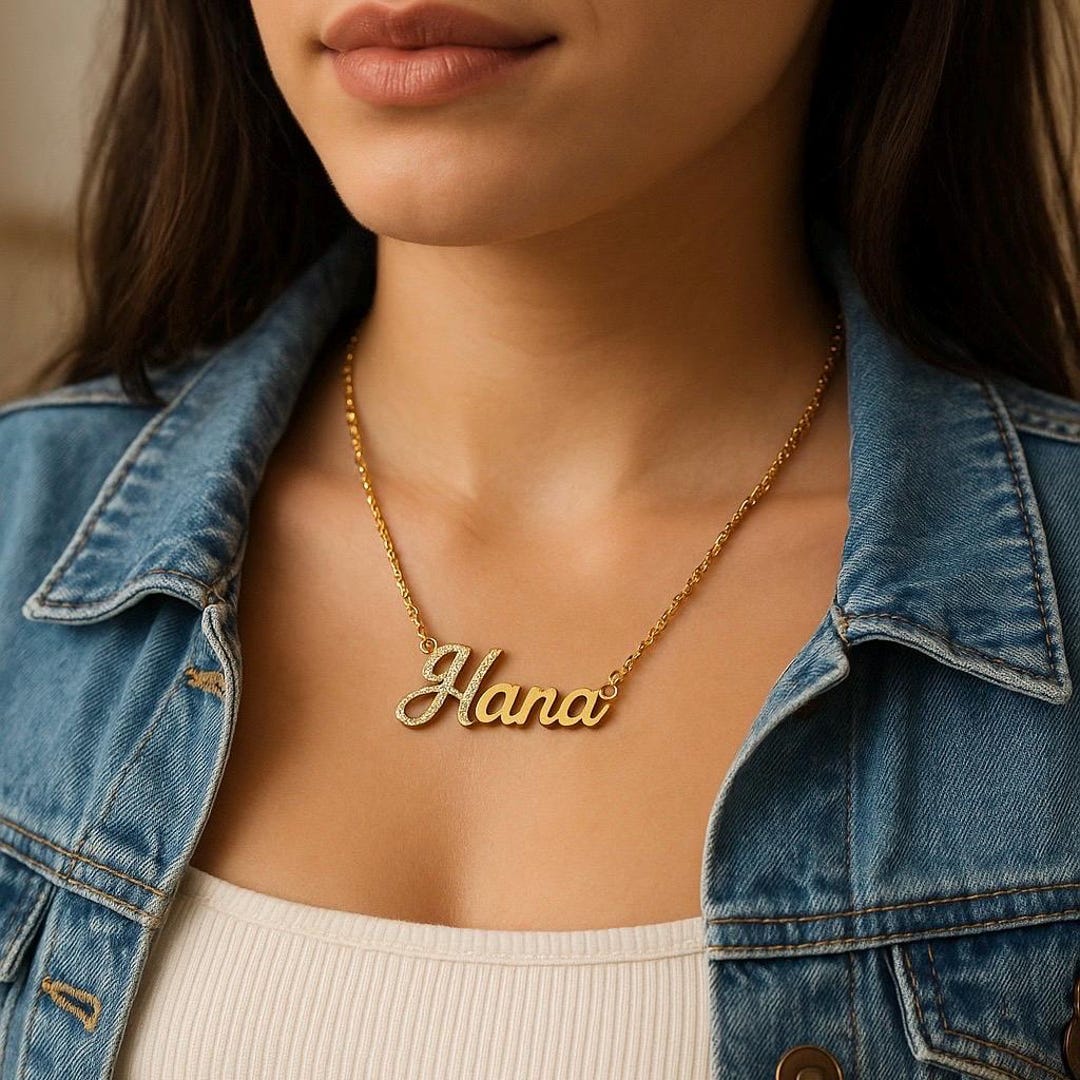 Custom Gold Name Necklace With Pavé Crystals - Double Rope or Cable ...