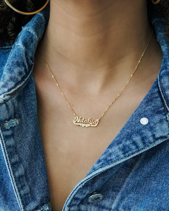 Personalized Mini Classic Nameplate Necklace Custom Sterling Silver Gold Rose Gold Jewelry Gift Etsy