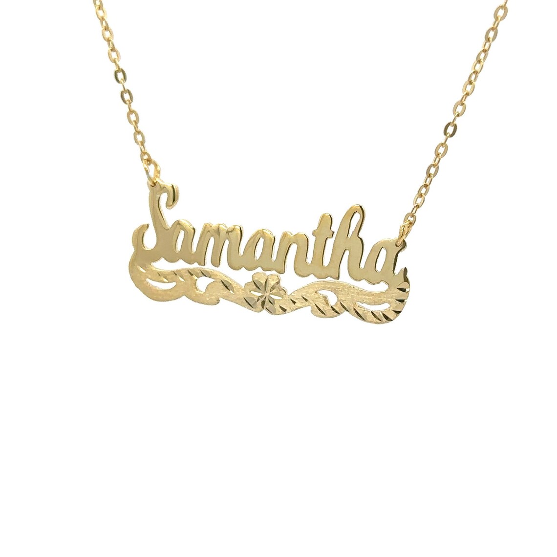 Personalized Flower Diamond Cut Nameplate Necklace - Custom Sterling ...