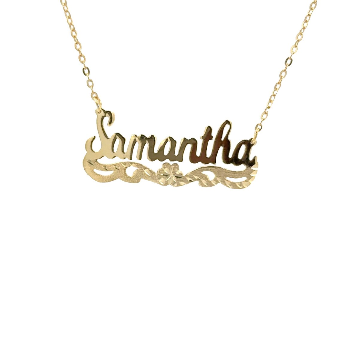 Personalized Flower Diamond Cut Nameplate Necklace - Custom Sterling ...