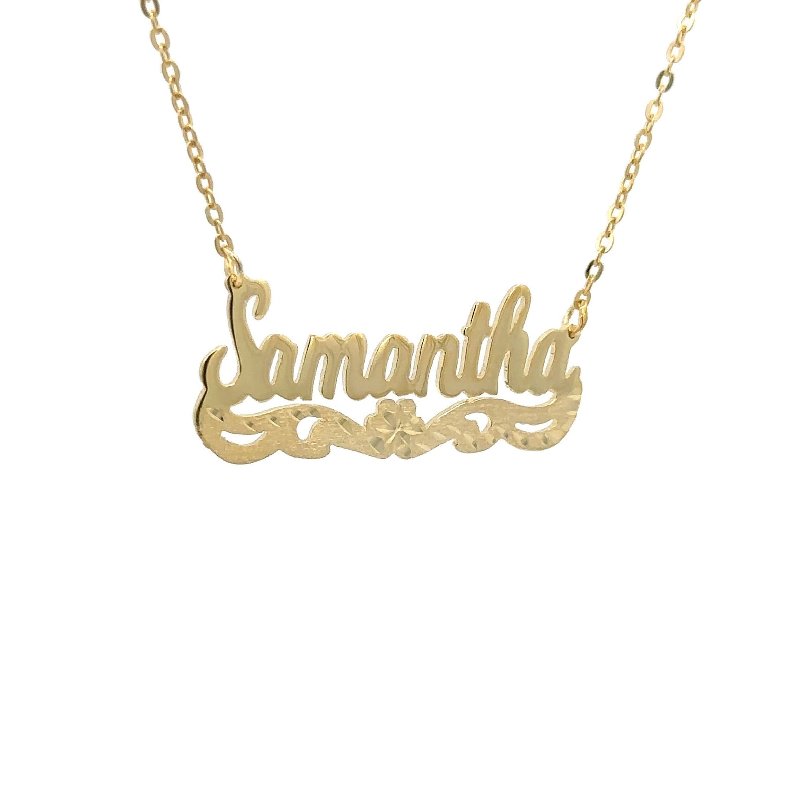 Personalized Flower Diamond Cut Nameplate Necklace - Custom Sterling ...