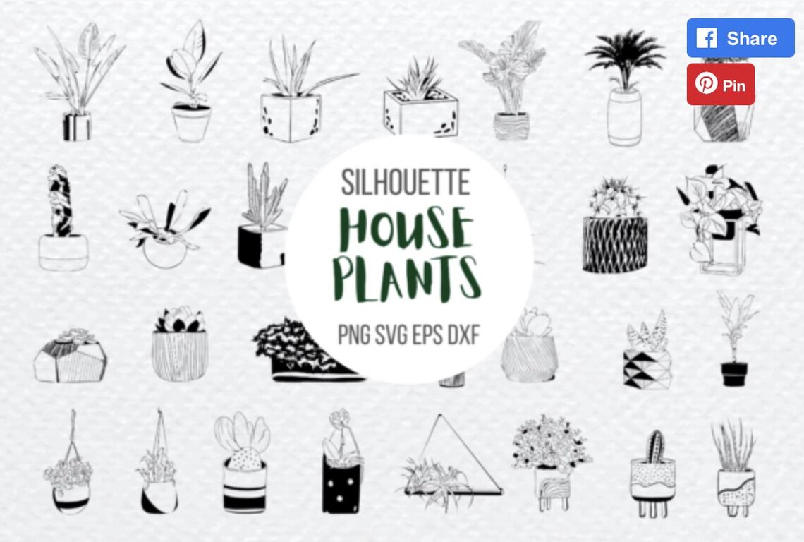 House Plant Silhouette Bundle Plant SVG Bundle Hand Drawn Clipart ...
