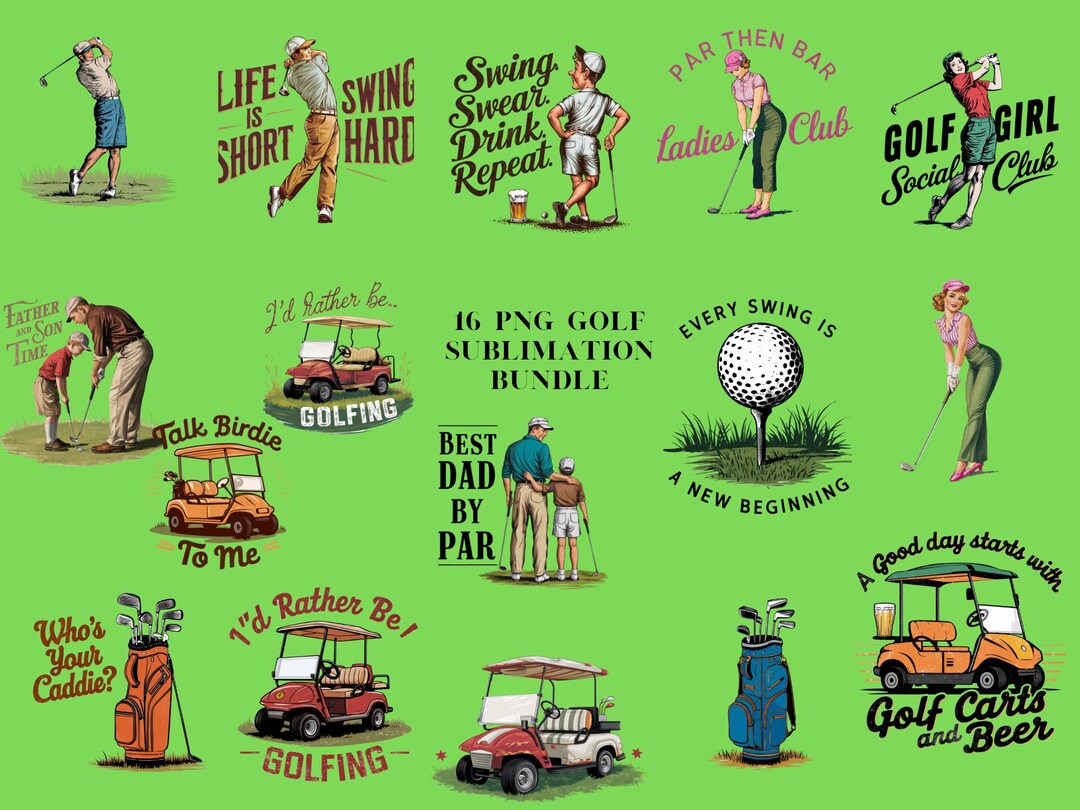 Vintage Golf Clipart Bundle, Retro Sports PNG Designs, Dad Golfing ...