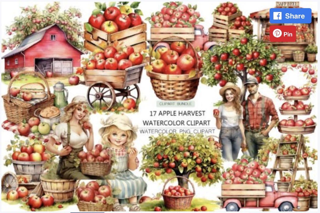 Apple Harvest Watercolor Clipart Apple Harvest Clipart Hello Autumn ...
