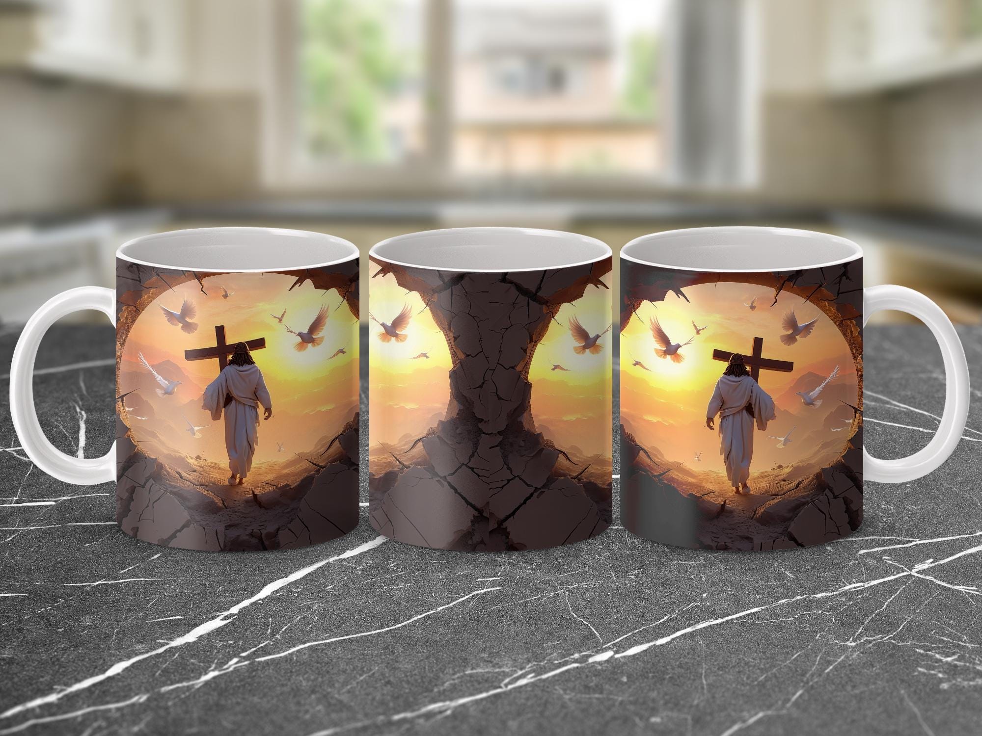 3D Cracked Hole Jesus Carrying Cross Wrapped Mug Png 3d Christian Cross ...