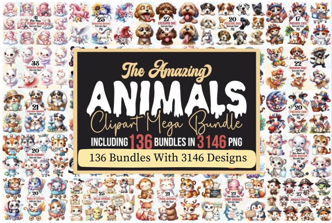 Watercolor Cute Animals Clipart 3146 Cute Animal PNG, Watercolor ...