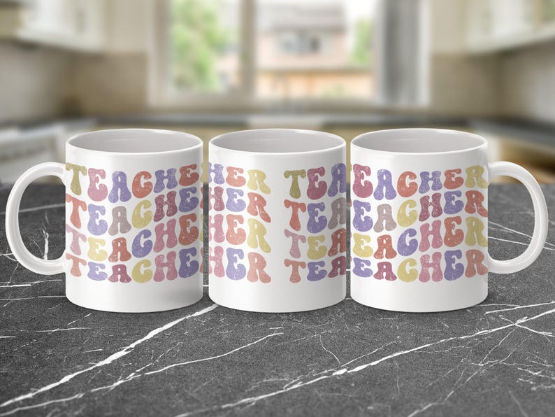 Retro Teacher Mug Wrap PNG, Digital Download, Colorful Teacher Mug ...
