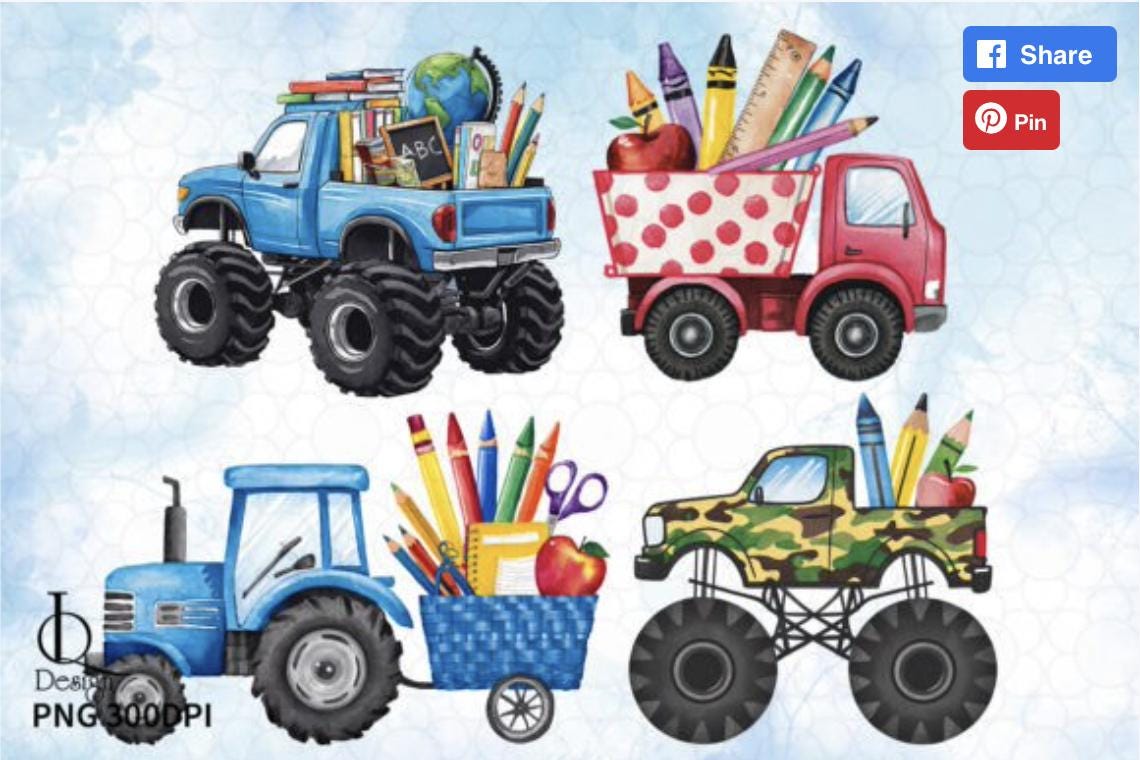 Back to School Transport Clipart PNG Back to School Supplies ...