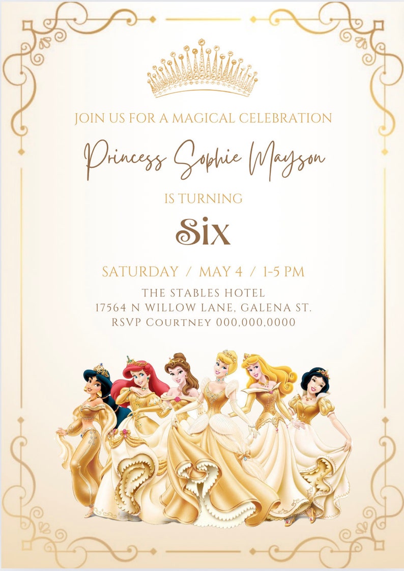 Editable Princess Birthday Canva Template Editable Princess Bday Canva ...