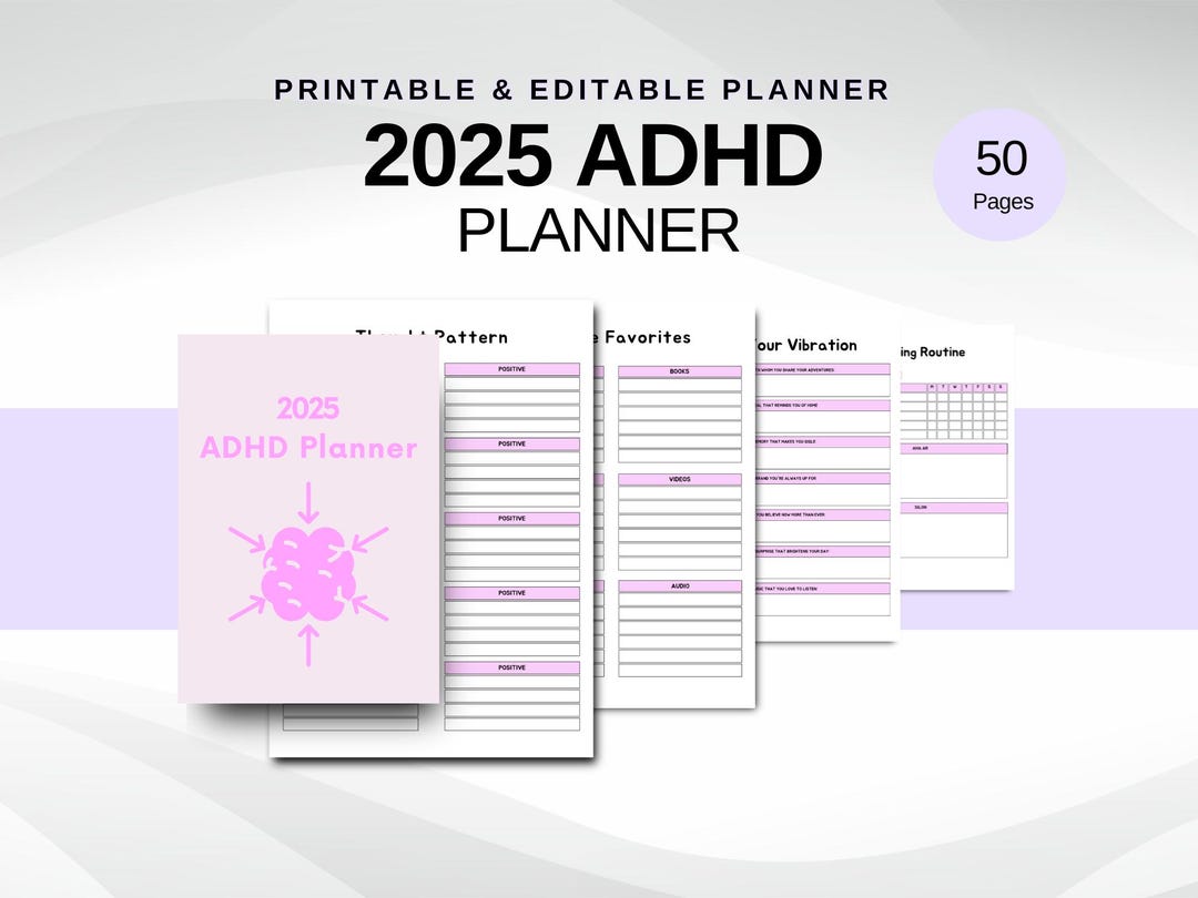 2025 ADHD Planner | Editable & Printable Daily Focus Journal | Organize ...
