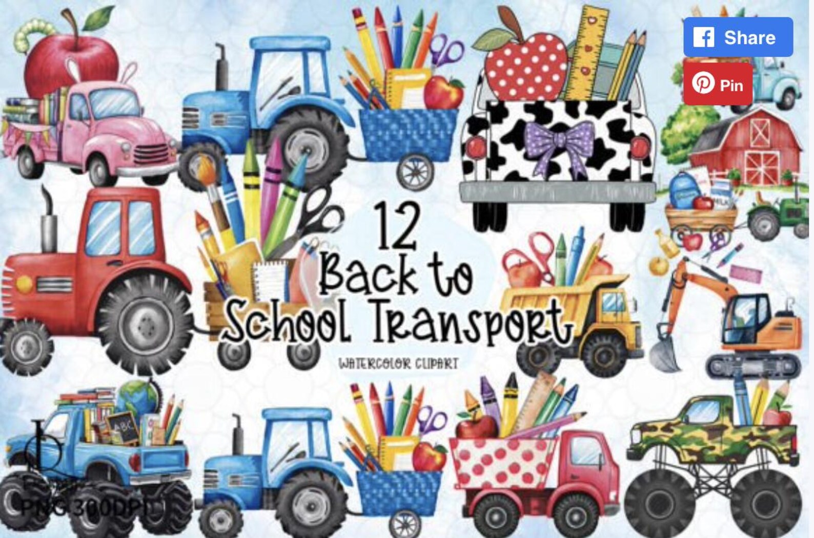 Back to School Transport Clipart PNG Back to School Supplies ...