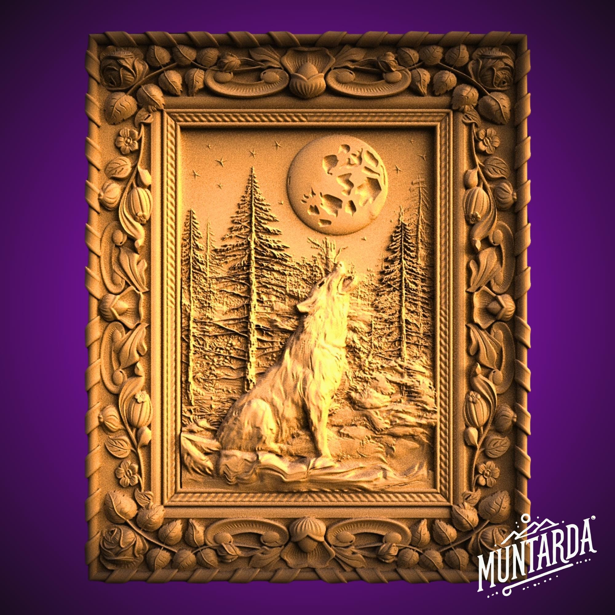 Wolf Howling at the Moon: STL Model for 3D CNC Router Wildlife Scene ...