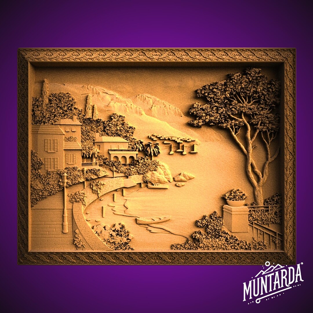 Mediterranean Vista: STL Model for 3D CNC Router Coastal Village Scene ...