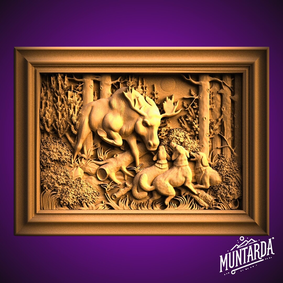 Moose Hunt: STL Model for 3D CNC Router Wildlife Hunting Scene Wall Art ...