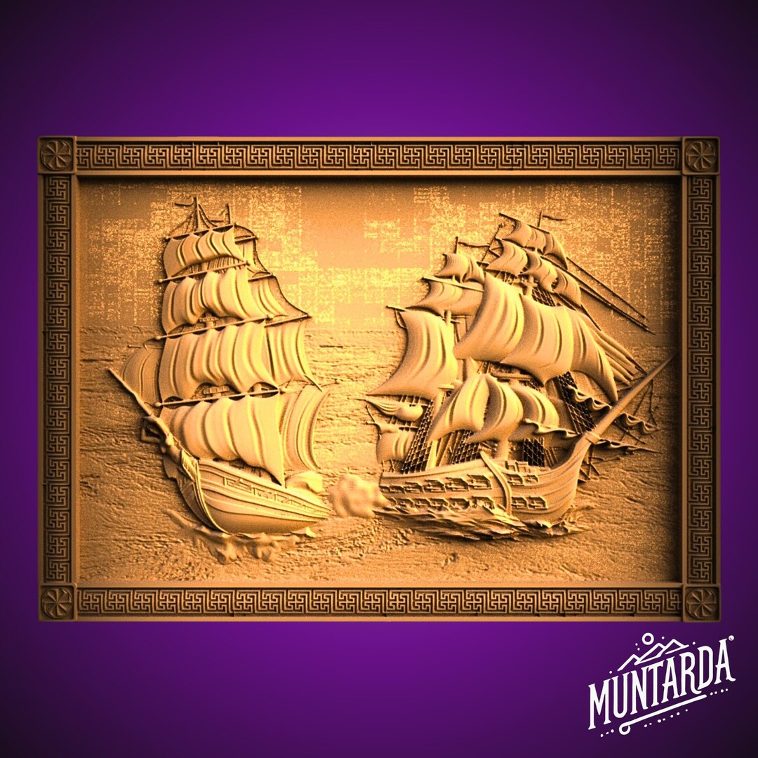 Ships at Sea: STL Model for 3D CNC Router - Nautical Scene Relief ...