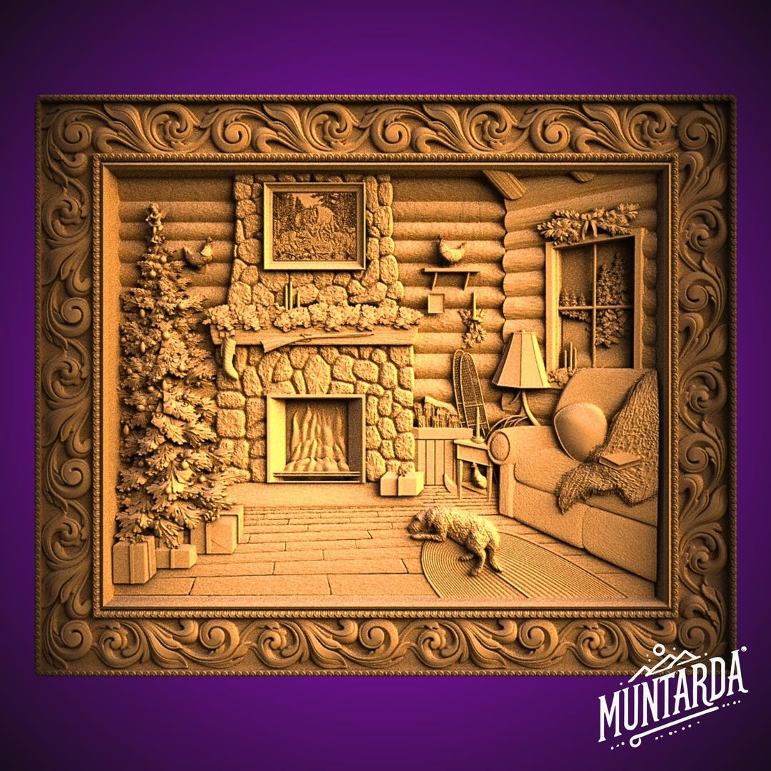 Cozy Cabin Christmas: STL Model for 3D CNC Router Holiday Scene Relief ...