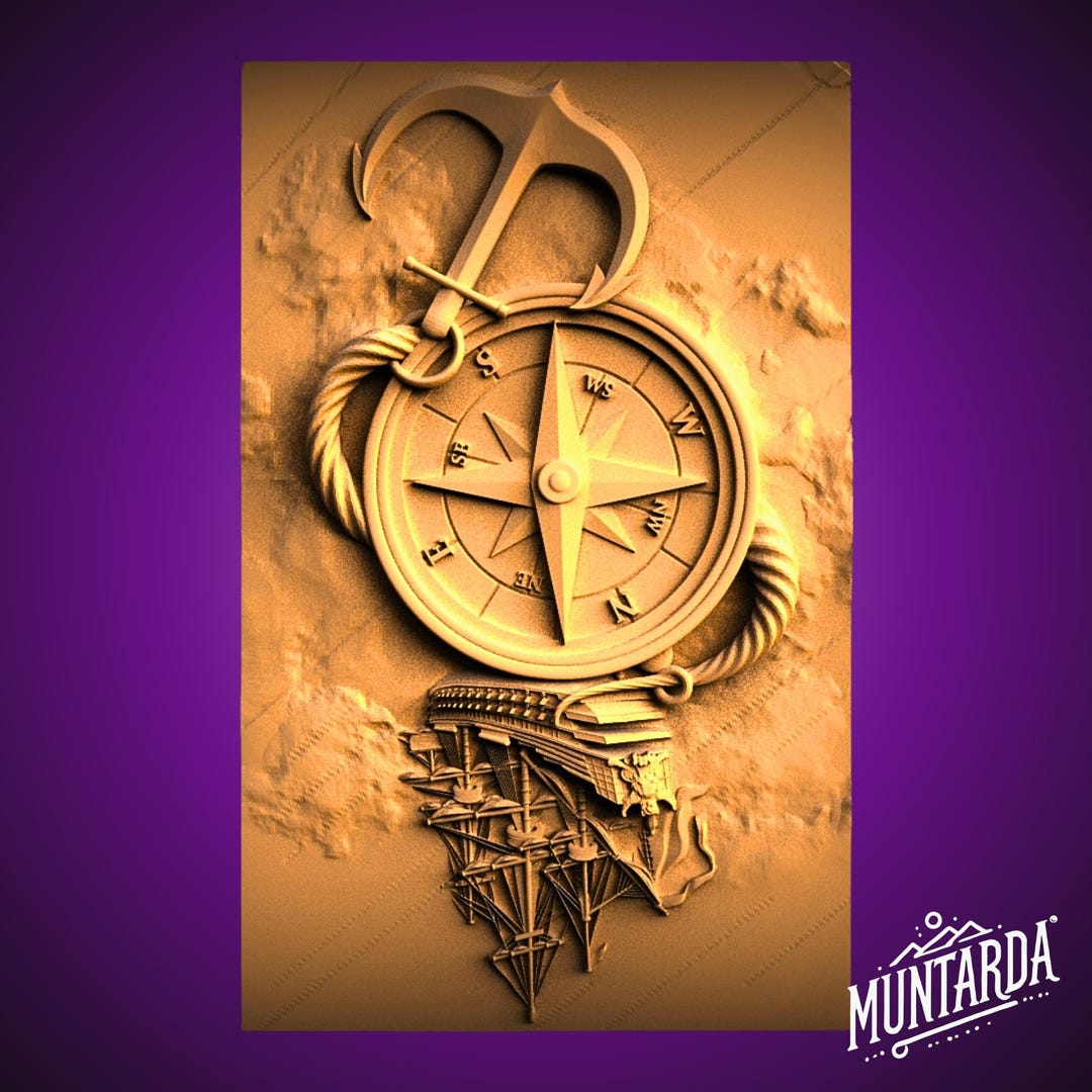 Wayfinder's Compass: STL Model for 3D CNC Router - Nautical Scene ...