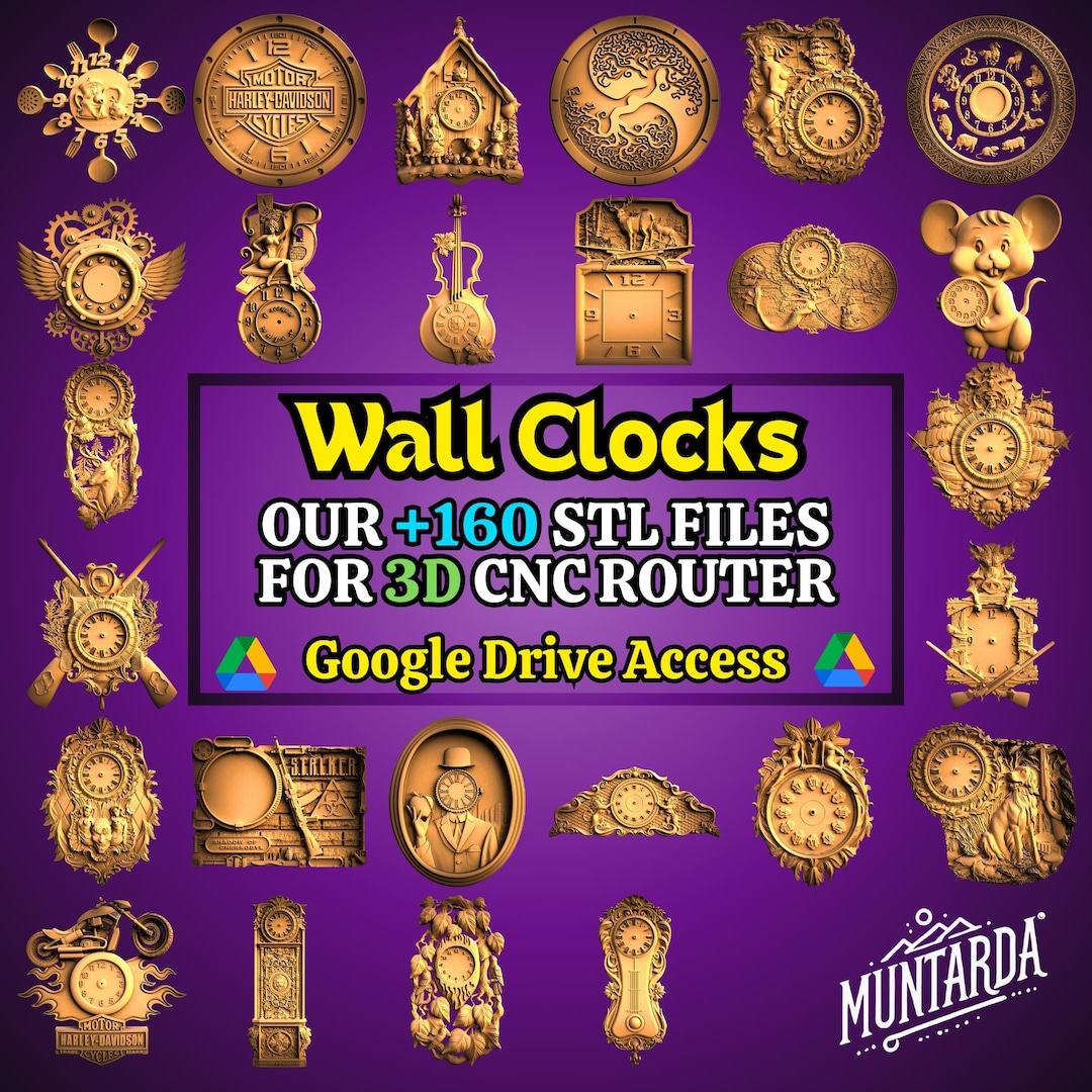 Wall Clocks CNC Pack: 160+ STL Files for 3D CNC Routers - Google Drive ...