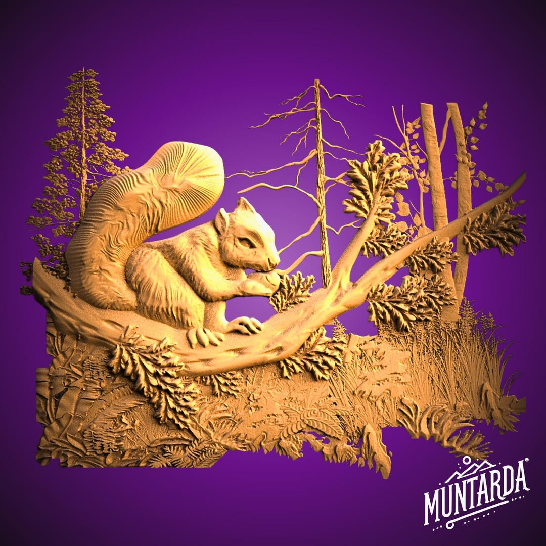 Detailed Squirrel and Forest Scene: STL Model for CNC Router Nature ...