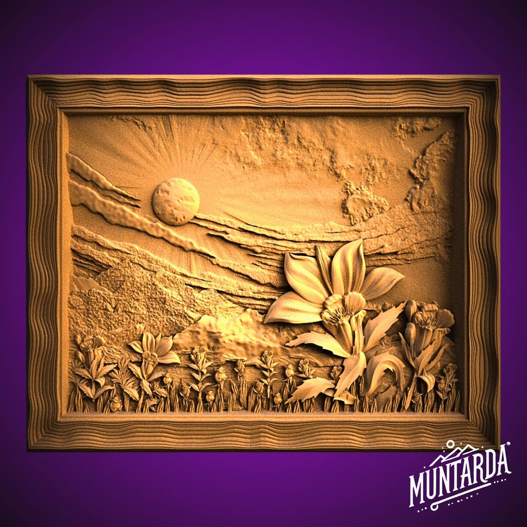 Sunrise Meadow: STL Model for 3D CNC Router Landscape Scene Wall Art ...