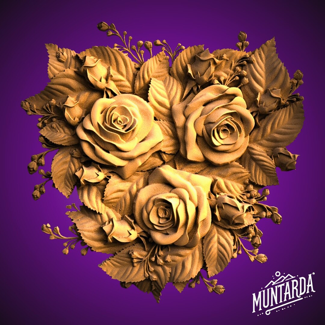 Rose Heart Bouquet: STL Model for 3D CNC Router Romantic Floral Wall ...