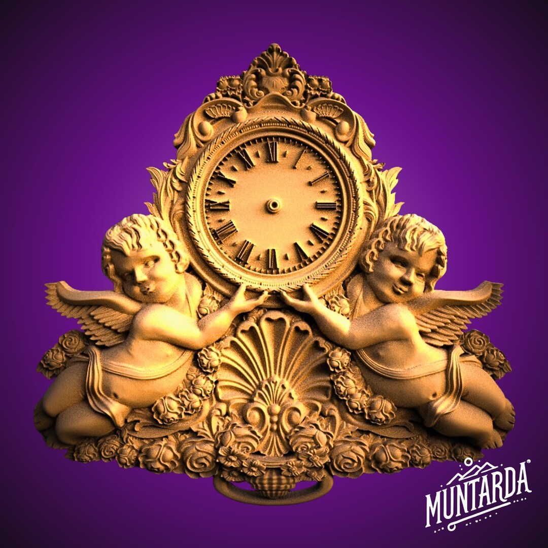 Cherub Mantel Clock: STL Model for 3D CNC Router Baroque Angelic Design ...