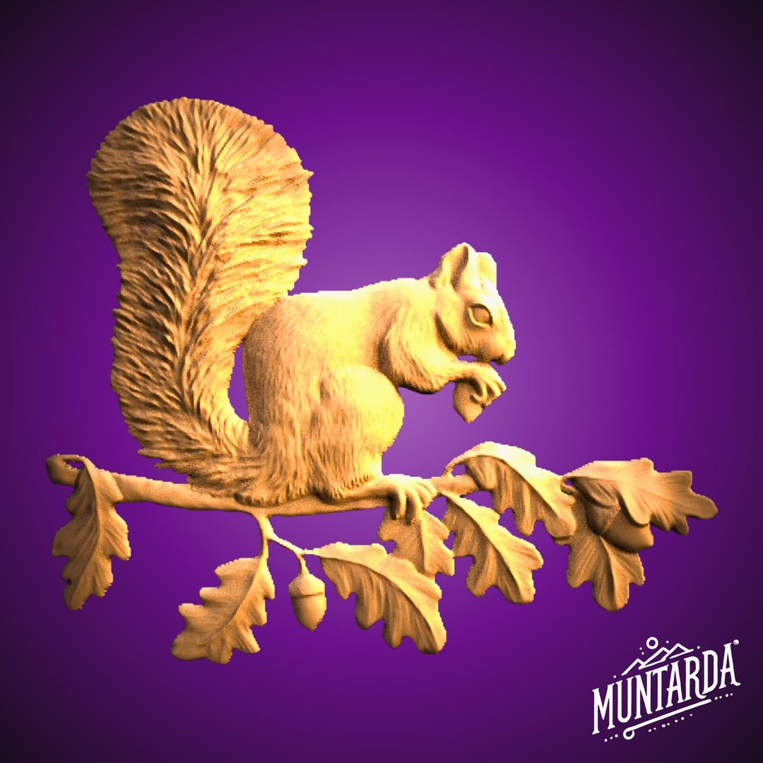 Oak Branch Squirrel: STL Model for 3D CNC Router Playful Squirrel Wall ...