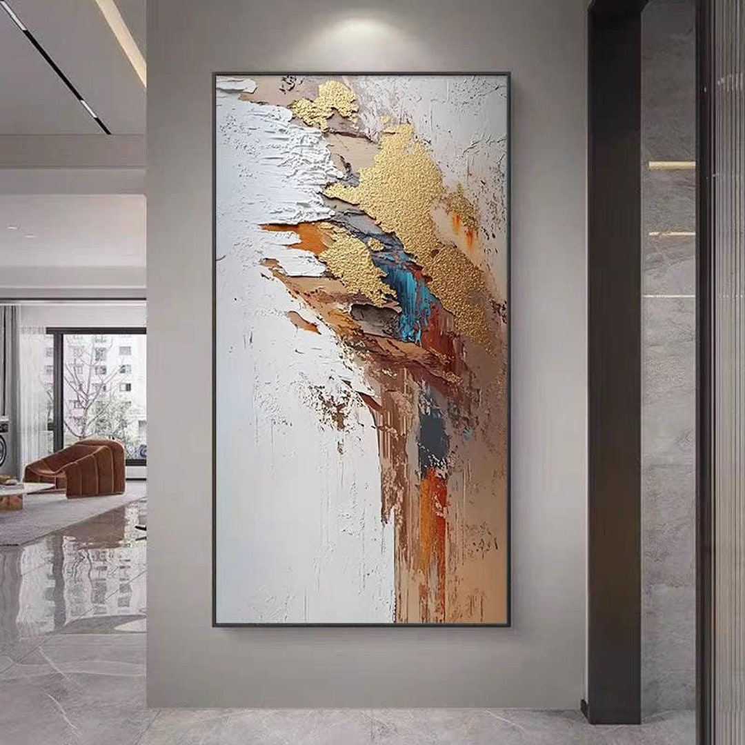 Large Vertical Abstract Wall Decor Brushstrokes Acrylic Canvas Painting ...