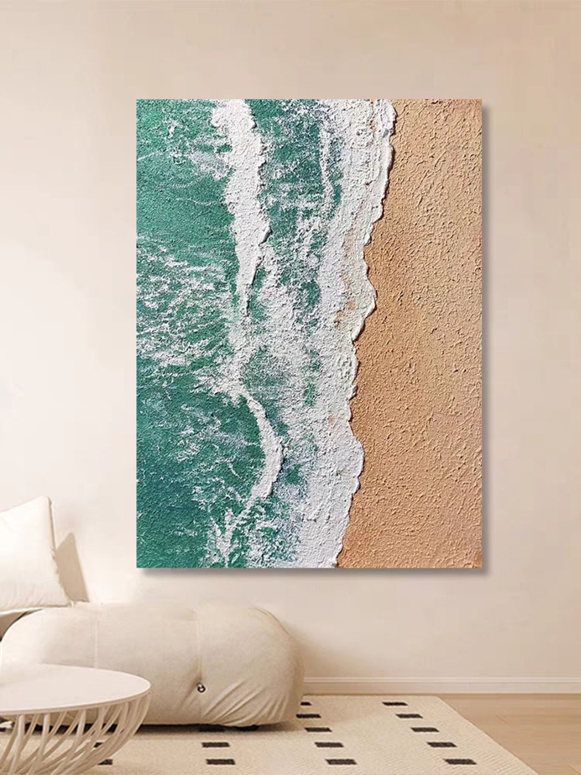 Thick Textured Original Waves on Beach Painting, Hand-painted Palette ...
